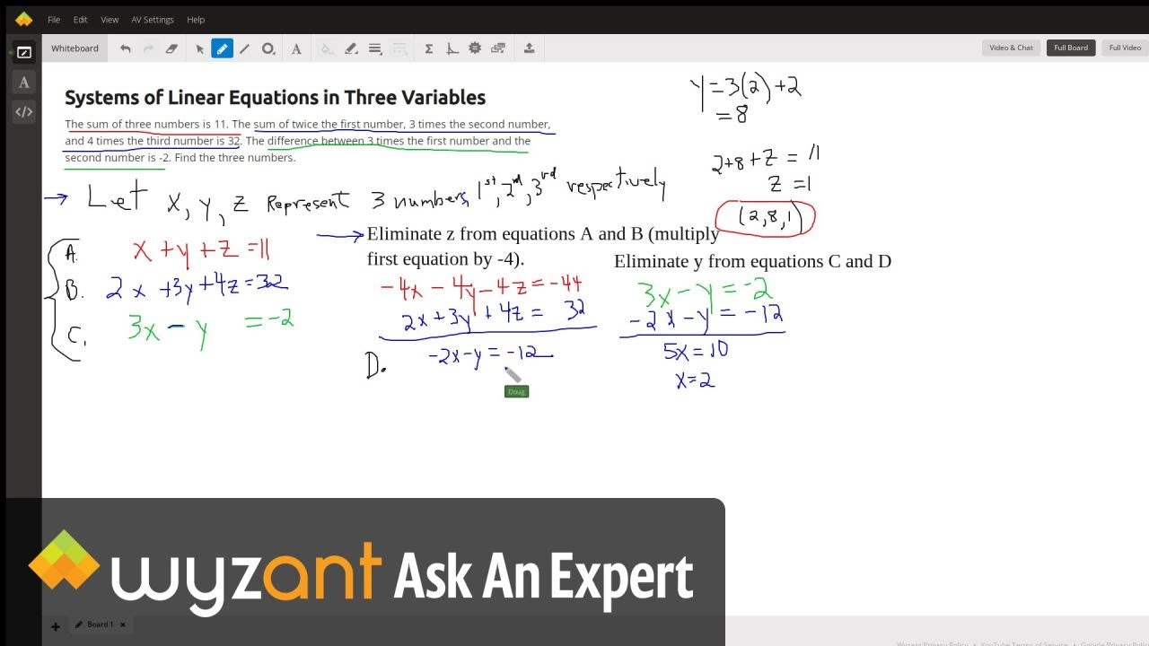 Solve a word problem involving three unknown numbers (with given ...