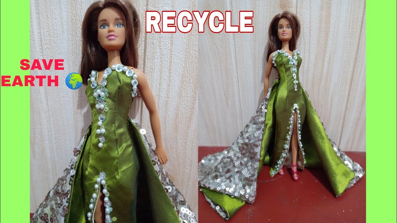 RECYCLE |SAVE EARTH |HAND-MADE DRESS TUTORIAL |All green lined gown ...