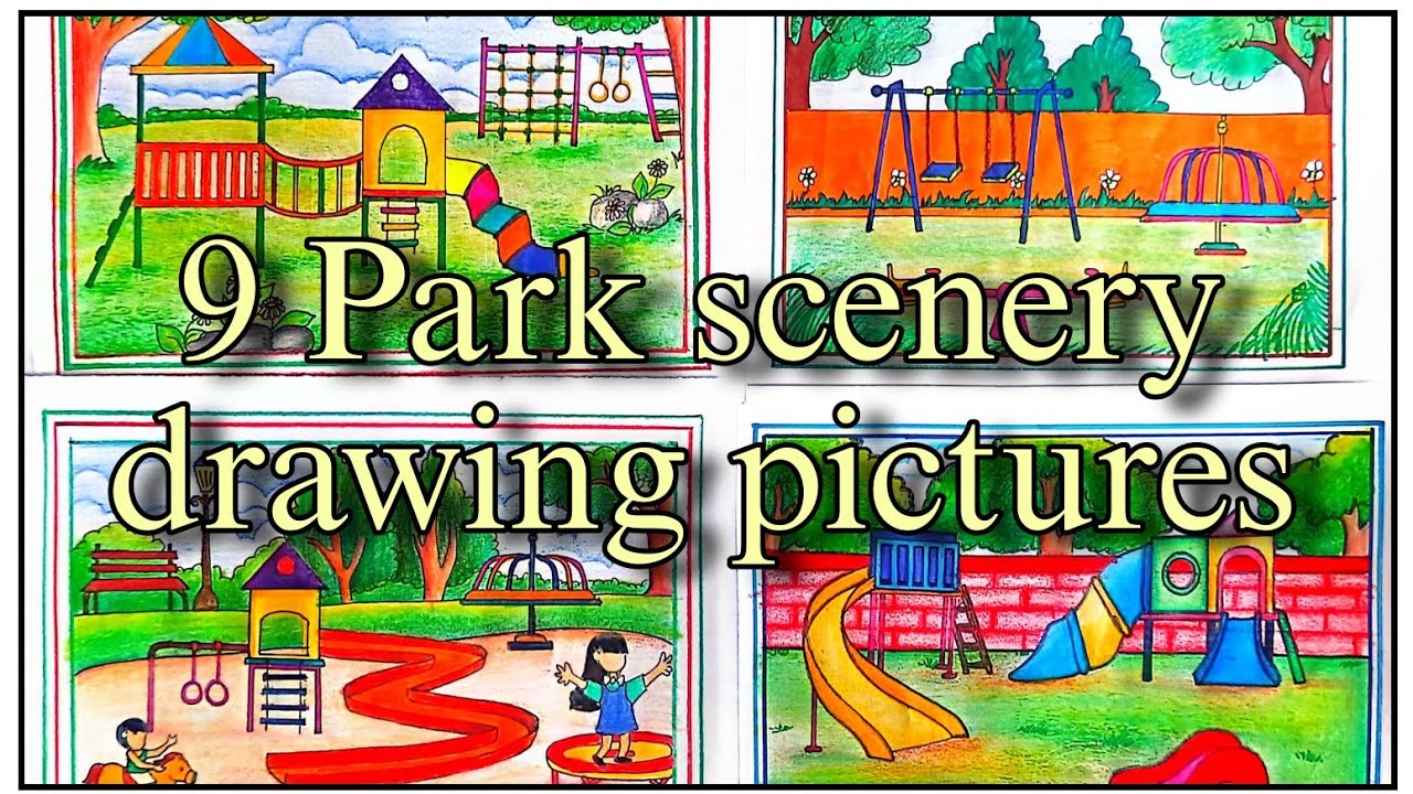 Park Scenery Drawing/9 Park scenery drawing pictures/playground drawing ...