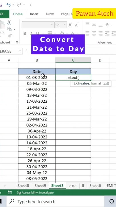 Excel Tips | How to Convert Date to Day In Excel | Excel Tricks | - YouTube