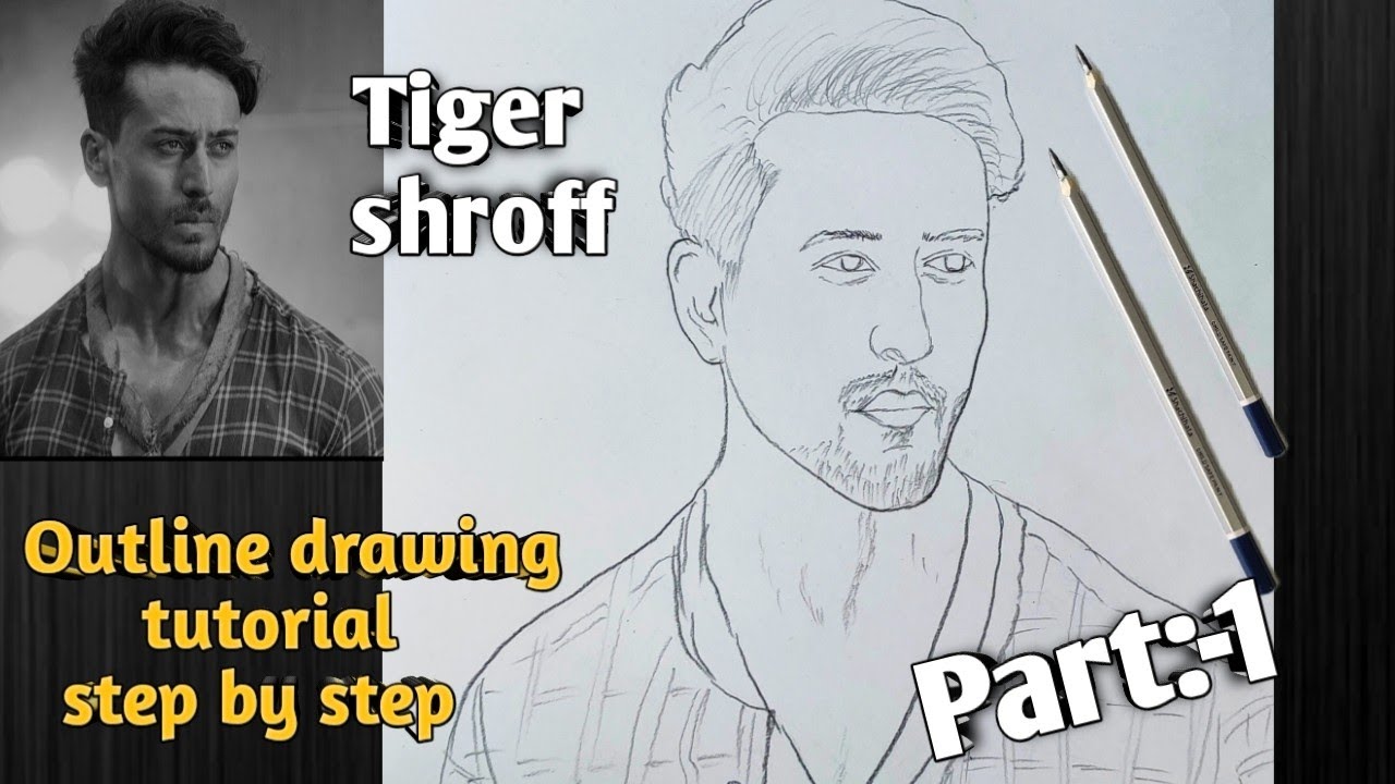 Drawing Tiger Shroff || Tiger Shroff outline pencil drawing step by ...