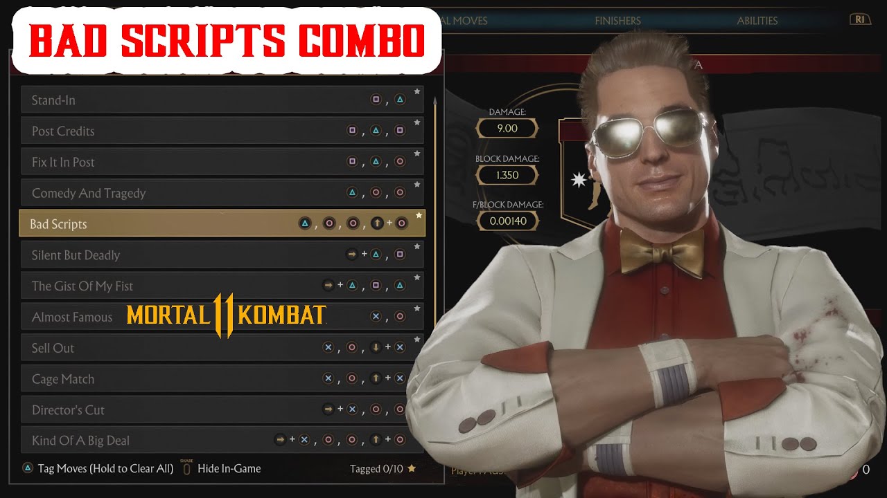 Mortal Kombat 11 - Johnny Cage, Bad Scripts Combo - YouTube