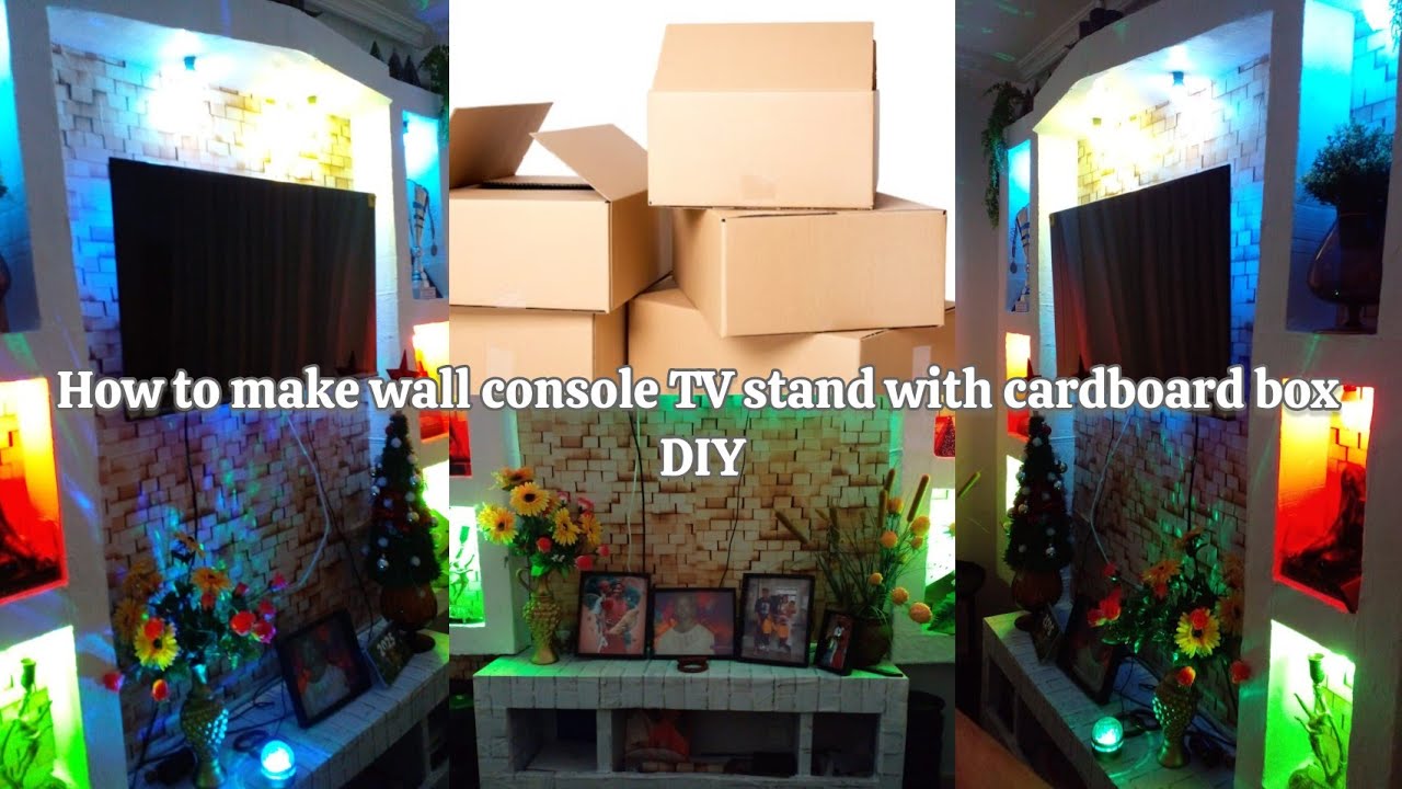 how to make wall console TV stand with cardboard box at home - YouTube