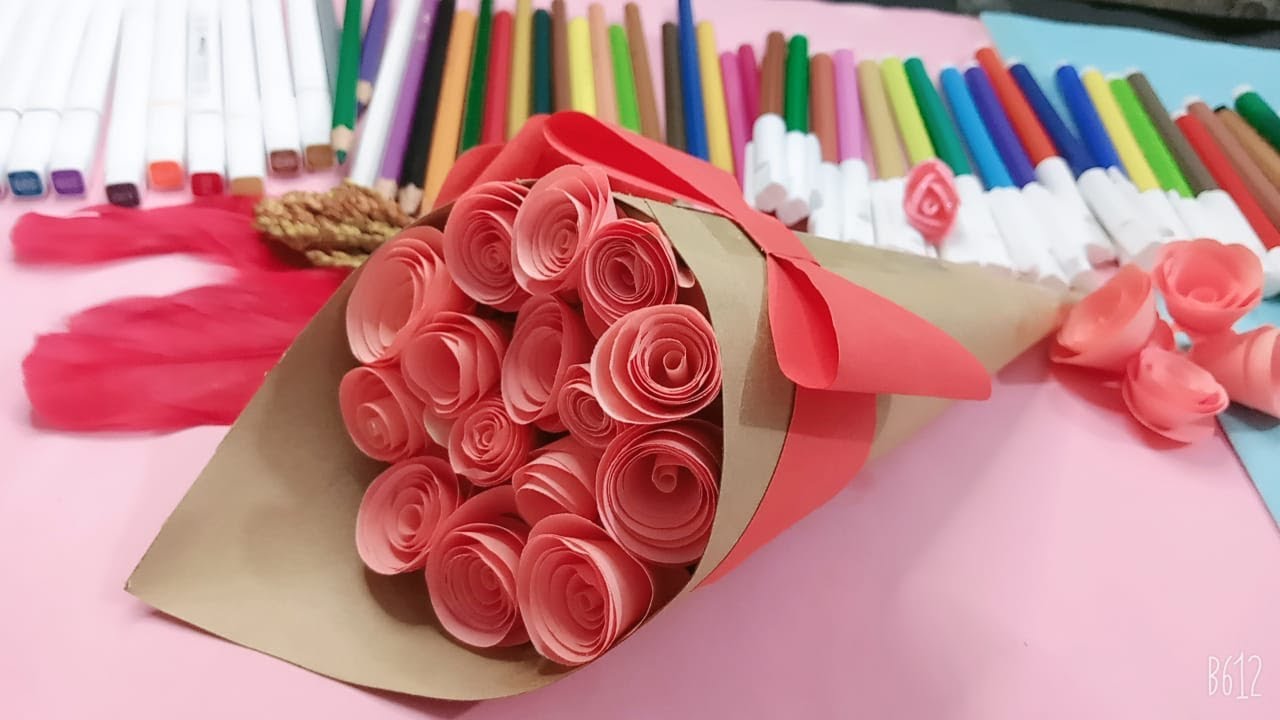 DIY 3D Paper Flower BOUQUET| Unique Flower Bouquet | handmade gift idea ...
