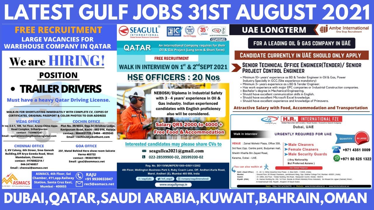 31 August 2021 Latest Gulf Jobs ,Today Abroad Assignment Newspaper ...