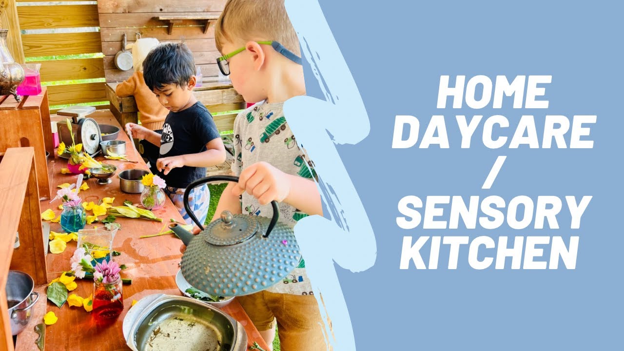 Home Daycare // Outdoor sensory kitchen - YouTube