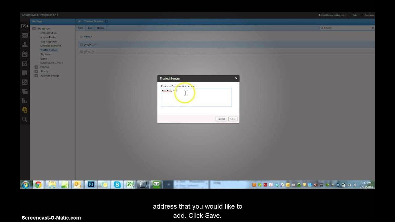 Adding Trusted Senders to SmarterMail Webmail Account - YouTube