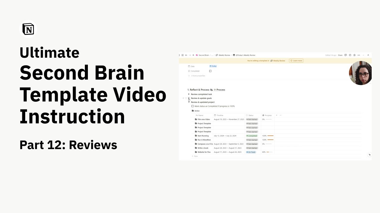 GTD Style Review (Weekly, Monthly) - Ultimate Notion Second Brain Template Video Instruction ...