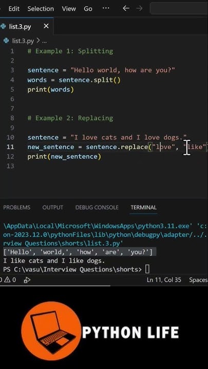 Splitting and Replacing String in Python Telugu - YouTube