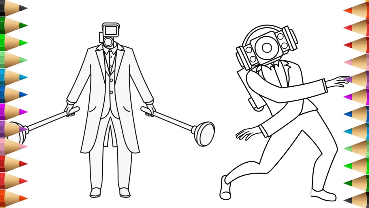 Skibidi toilet - Camera man with speaker man colouring pages ...