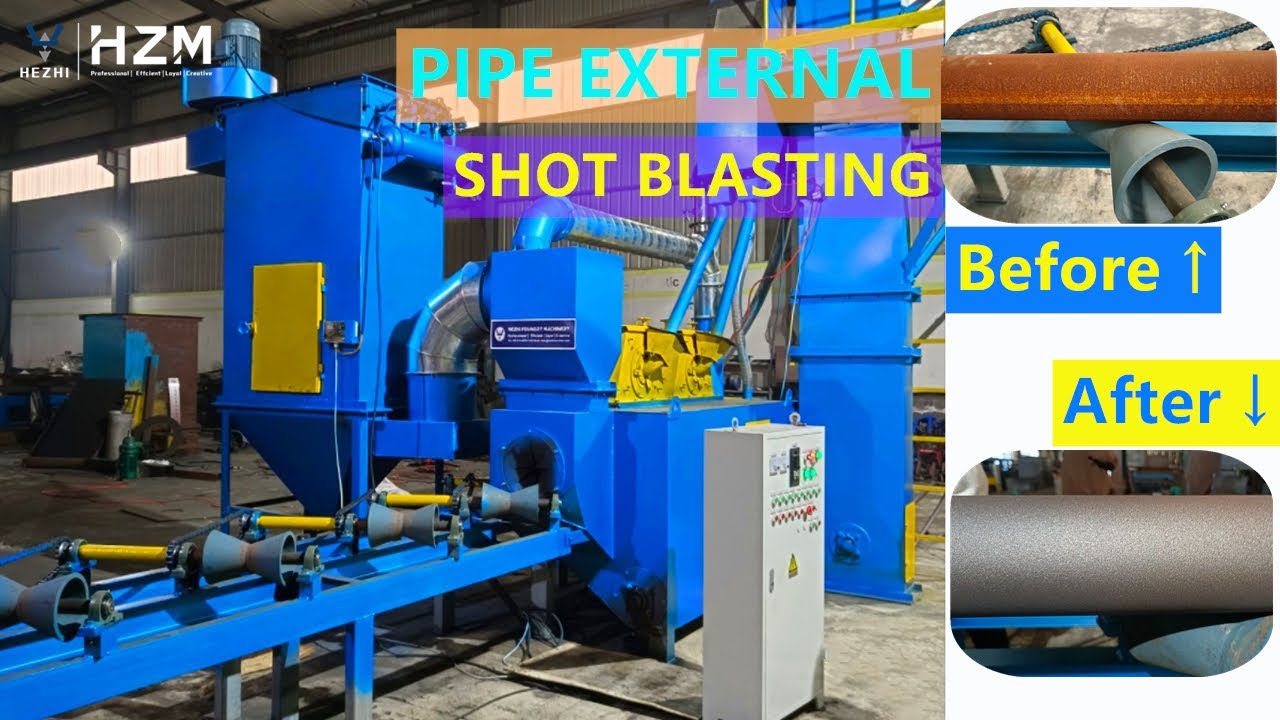 Steel Tube External Rust Remove V Type Roller Conveyor Shot Blasting ...