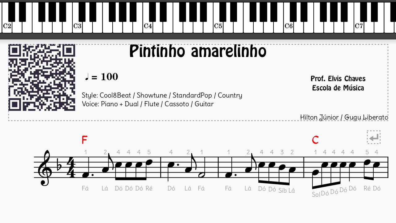 🎼 Pintinho amarelinho - 6771 - Gugu Liberato - Tutorial Partitura Fácil - YouTube