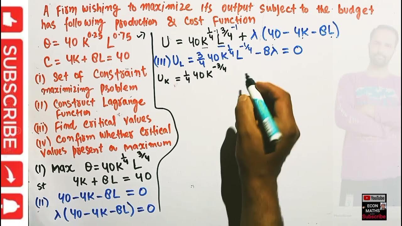 Constrained optimization problem production function and cost Constraint Lagrange multiplier ...
