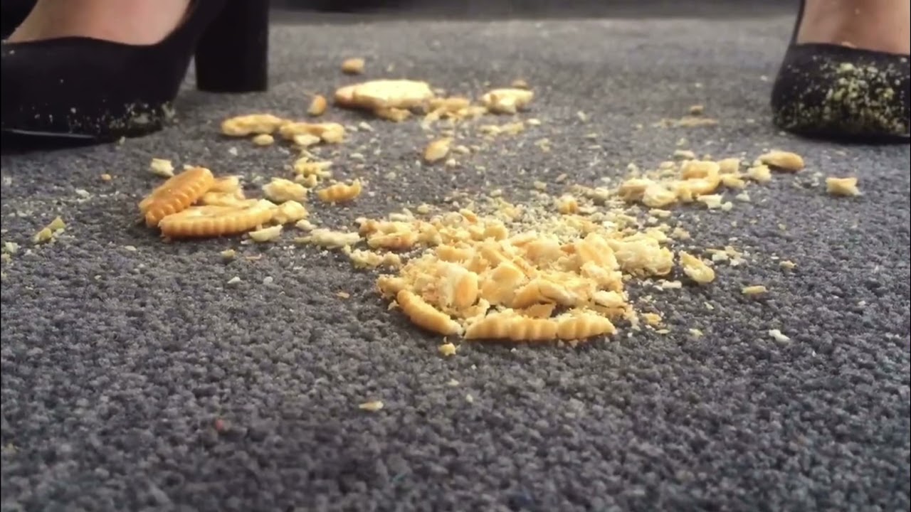 Crushing and sucking up biscuits in black high heels with my Miele ...