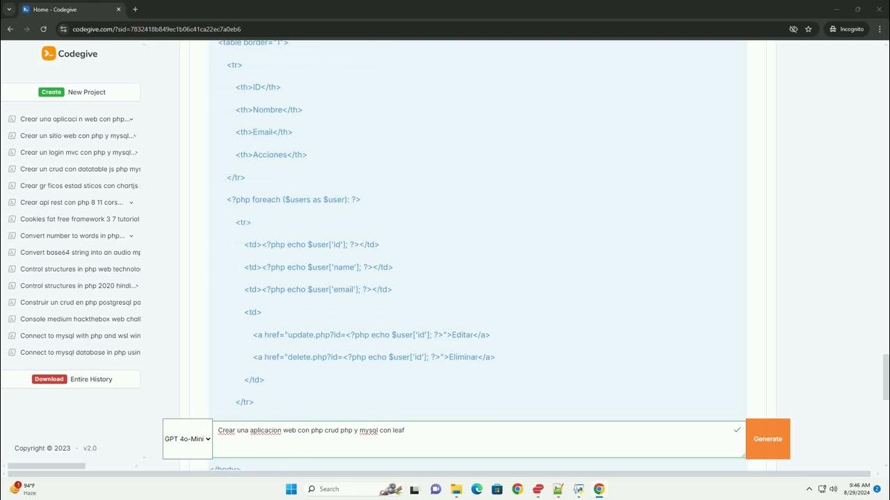 Crear una aplicacion web con php crud php y mysql con leaf - YouTube