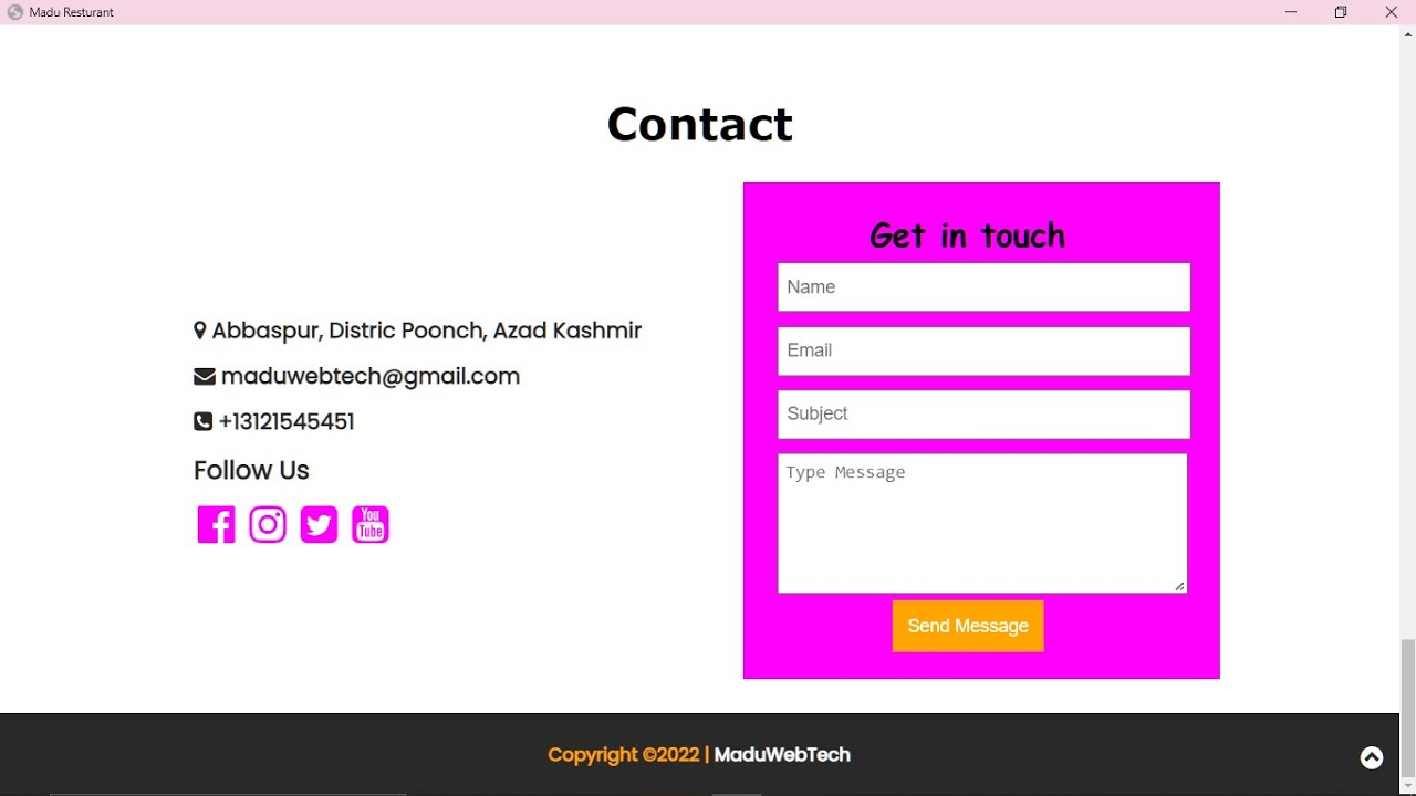 HTML CSS Restaurant Website Design | Contact Section - YouTube