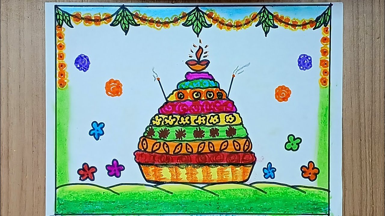 Bathukamma Drawing|Bathukamma Festival Drawing|Happy Bathukamma Drawing ...