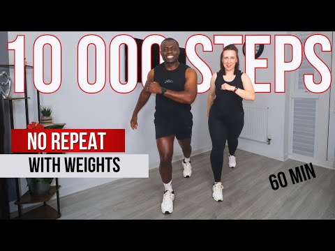 1 Hour 5 Mile Fat Burning Walk at Home With Weights | 10 000 Steps Indoor Walking Workout