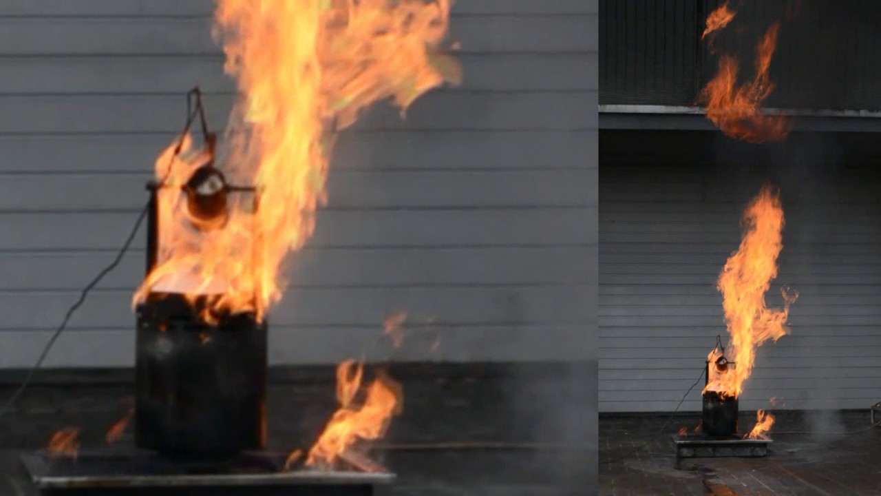 Oil and water burn in an explosion - class F fires - YouTube