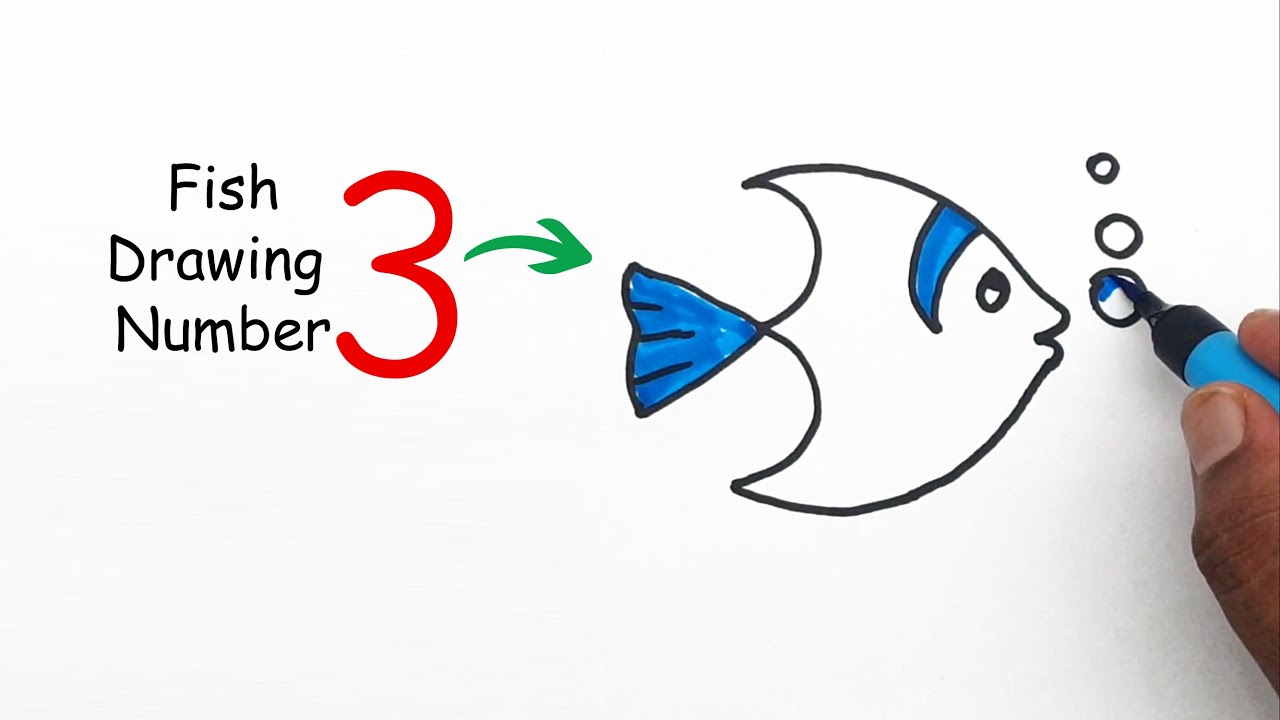 Easy striped fish Drawing from the Number '3' For Beginners Step by ...
