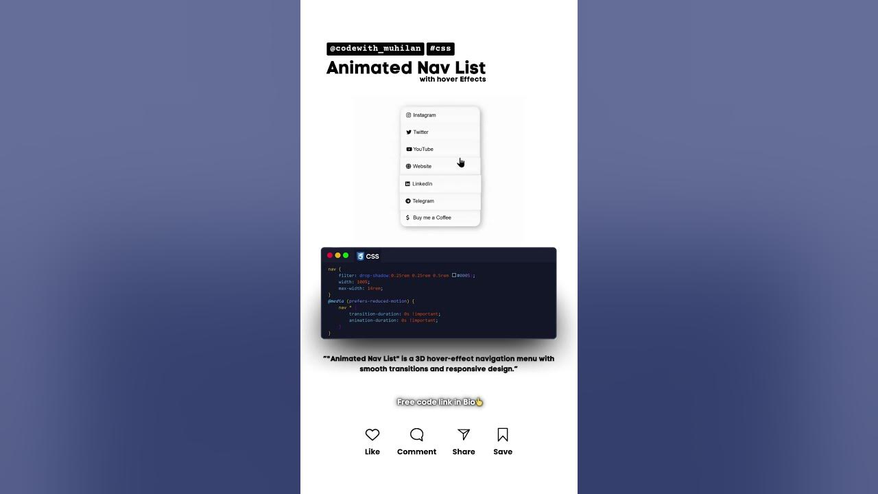 Animated Nav List #css #coding #menus #navbar #Website #frontenddeveloper #webcoding - YouTube