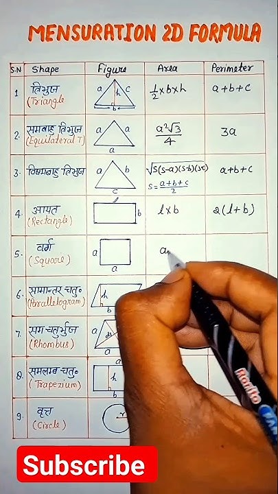 Mensuration formula 2D || Math Mensuration Formula 2D / 3D #trending # ...