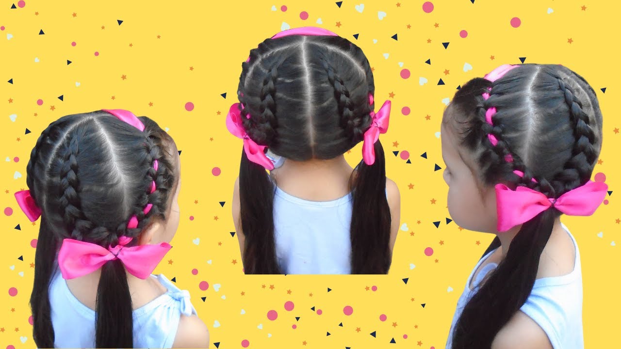 peinado de trenza con liston para niñas / tecnica de moño... - YouTube