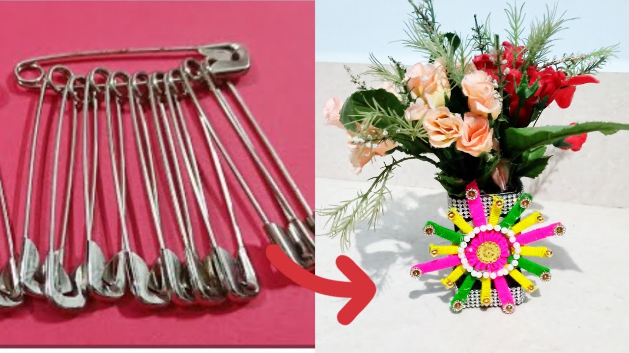 safety pin craft idea || home decor out of waste safety pin || best out ...