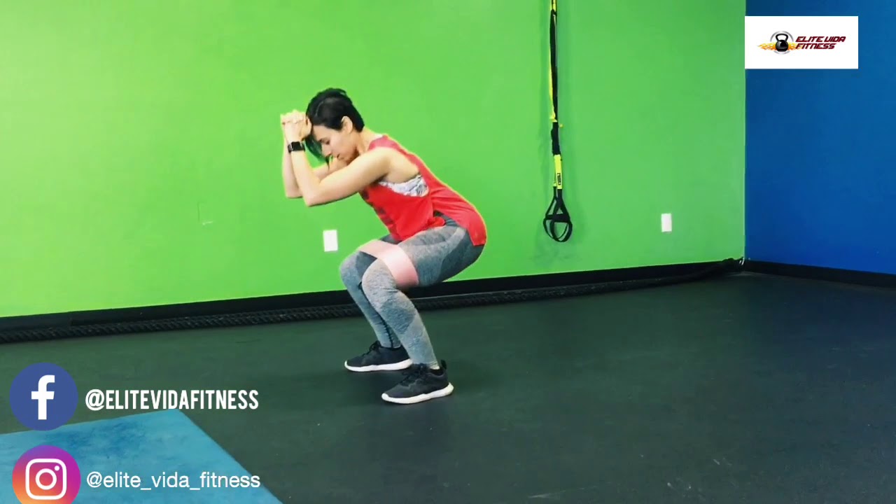Squats pulses w/band - YouTube