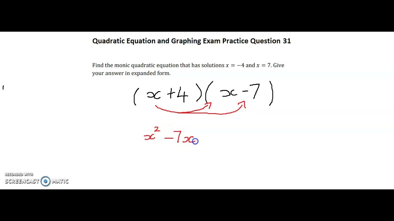 Quadratic Equation and Graphing Exam Practice Question 31 - YouTube