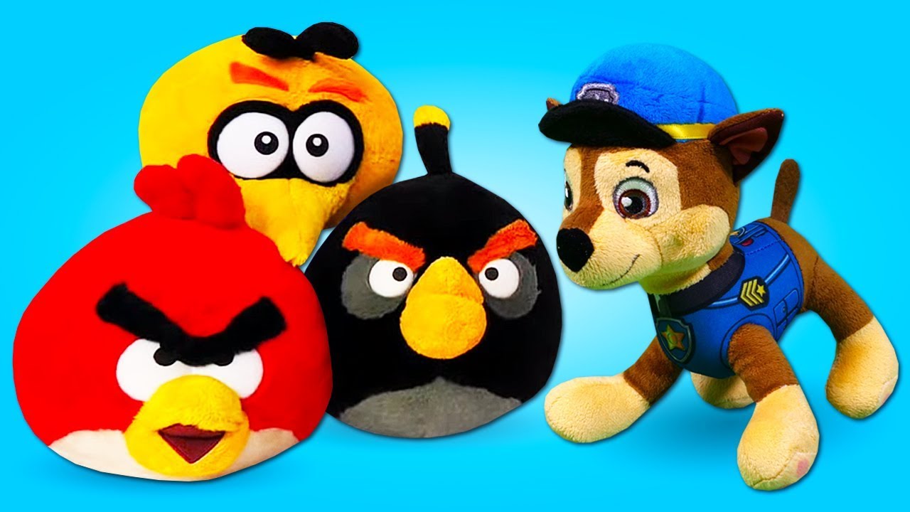 Paw Patrol Chase Angry Birds'ların peşinde! Komik palyaço videosu ...