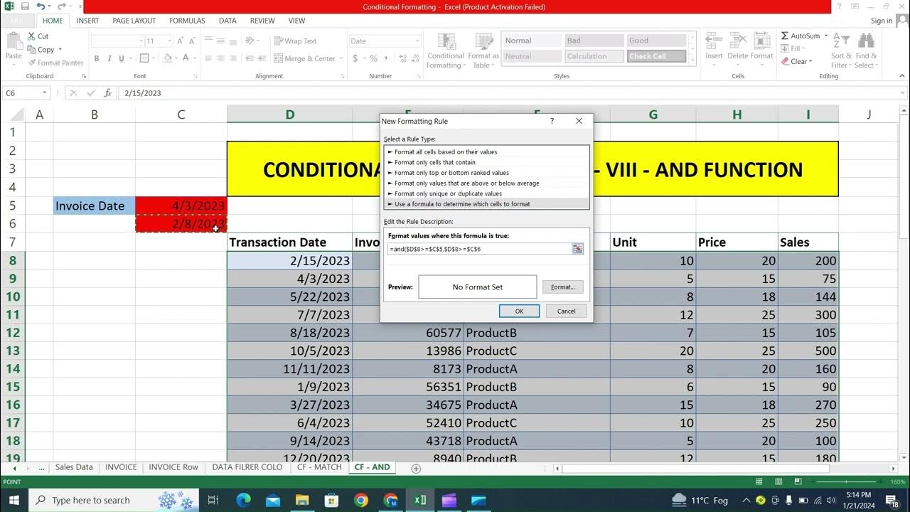 Conditional Formatting Part 8 And Function Conditional Formatting With And Function