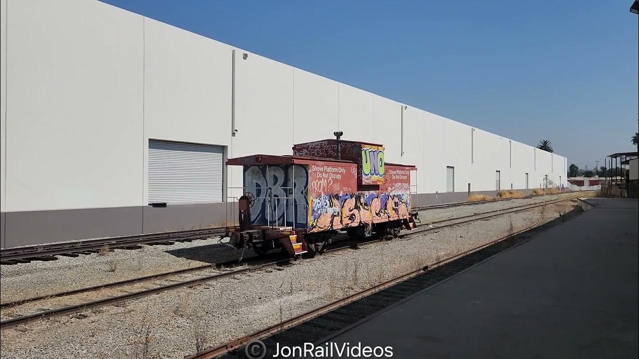 9/30/24 Pre: BNSF shoving platform ATSF 999708 stored on a spur near La Mirada yard-1 - YouTube