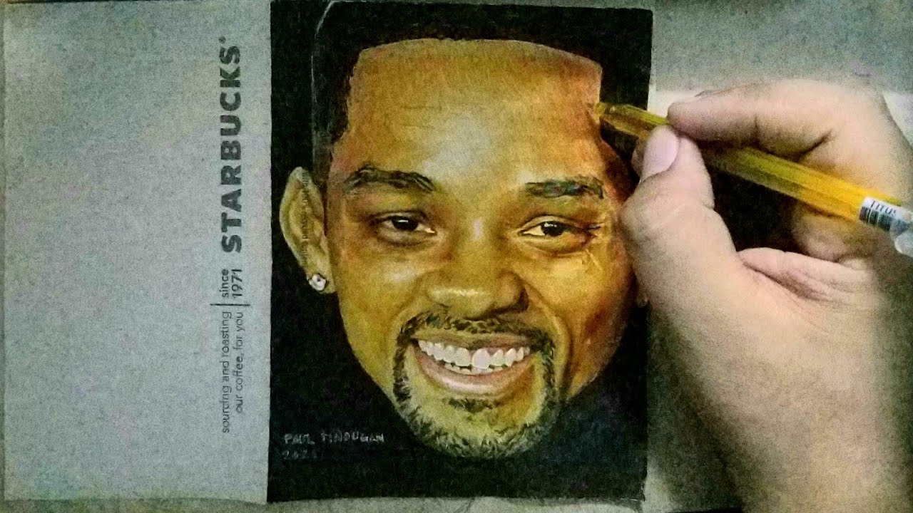 HOW TO DRAW WILL SMITH IN A STARBUCKS TISSUE PAPER WITH PEN & INK - YouTube