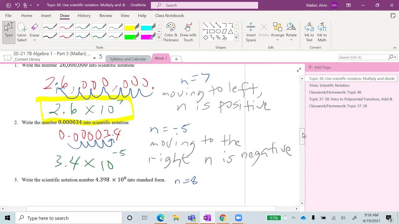 Algebra 1 Part 3 Topic 36 Use Scientific Notation Multiply Divide Algebra 1 Part 3 Topic 36 Use Scientific Notation Multiply Divide
