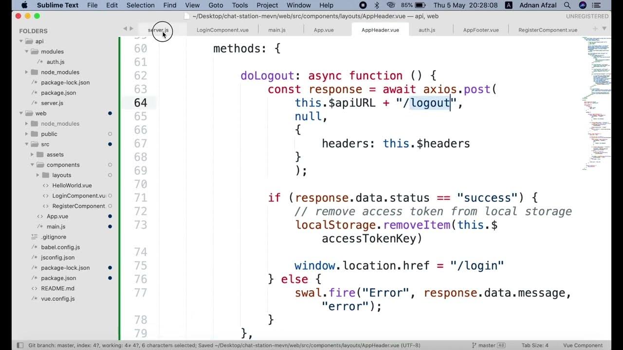 8. Logout - Create a Single Page Chat Application in Vue JS, Node JS, and Mongo DB - YouTube
