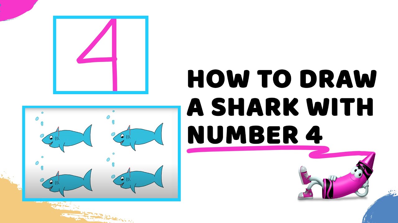 EASY DRAWING WITH NUMBER 4 | HOW TO DRAW Shark with NUMBER 4 for Kids ...