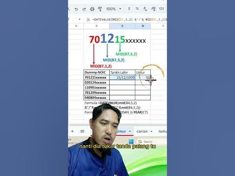 #Gsheet formula kiraan tarikh dan umur NOKP. - YouTube