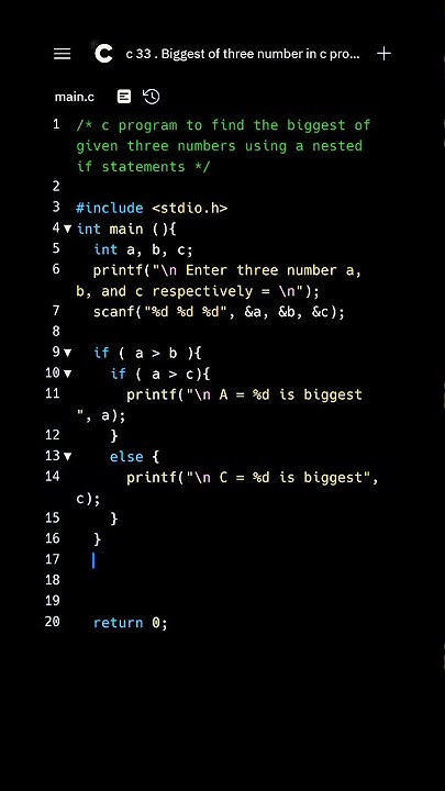 #C33 Biggest Of three Numbers using Nested if in C Programming - YouTube