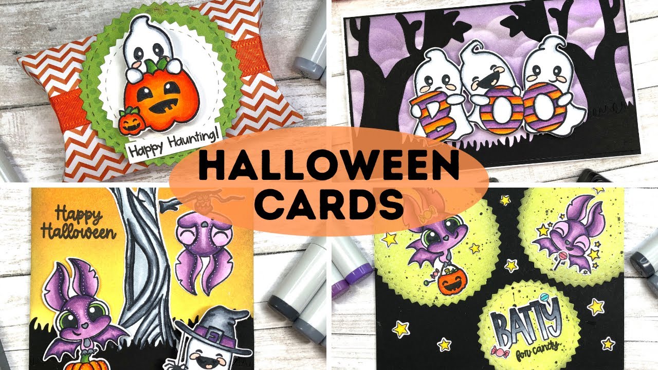 Halloween Cards | Pink and Main | Batty For You & Hello Bootiful | Copics & Distress Ink ...