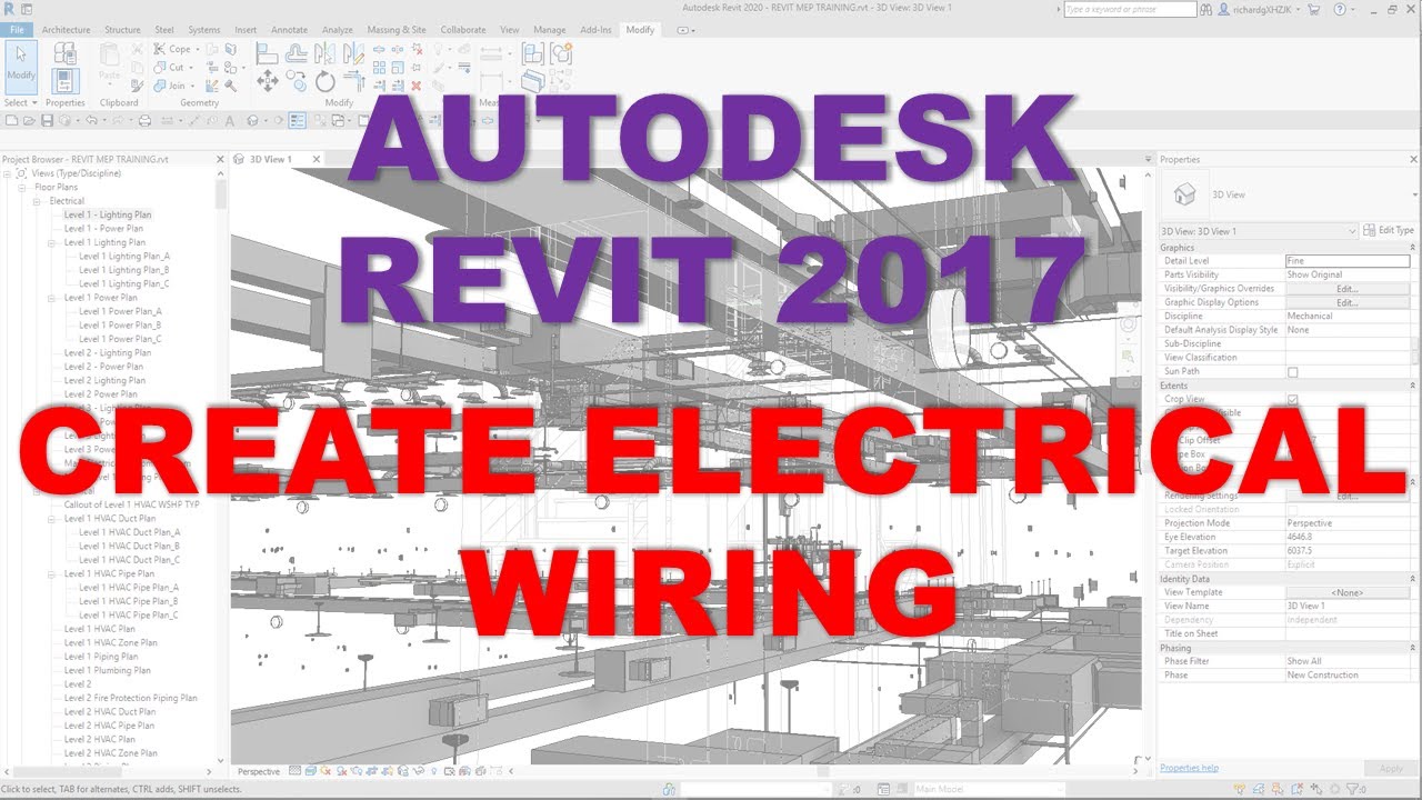 REVIT MEP 2017: CREATE ELECTRICAL WIRING - YouTube