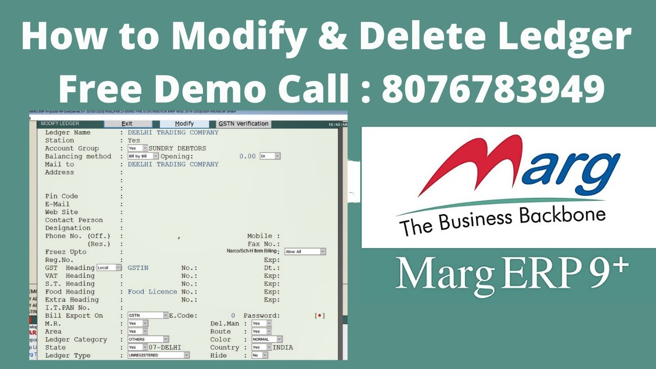 how to modify ledger and delete ledger in marg software in hindi free ...