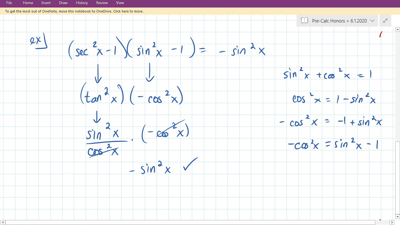 H Pre-Calc week of 06/01/2020: (Video 2) Verifying Trig Identities ...
