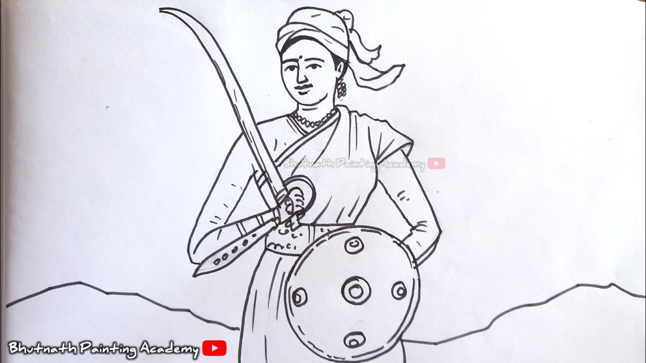 Jhansi Rani Lakshmi Bai drawing outline - YouTube
