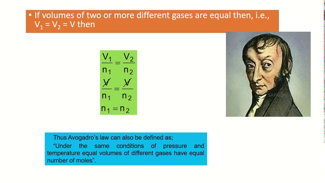 First year, Avogadro's law, ideal gas equation and value of gas ...