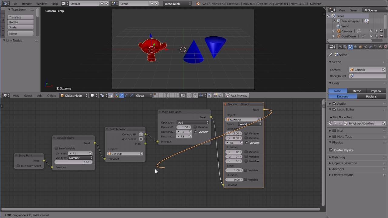 How to Move an Object Up and Down in a 3D Scene in a Web Page Using blend4web Blender Tutorial ...