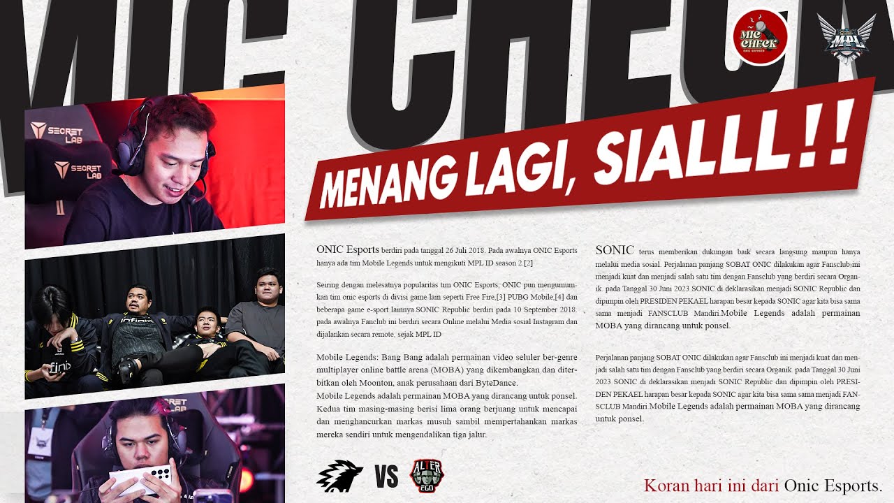 MENANG LAGI, SIALLL!! | ONIC VS ALTER EGO - MIC CHECK MPL ID S12 WEEK 5 ...