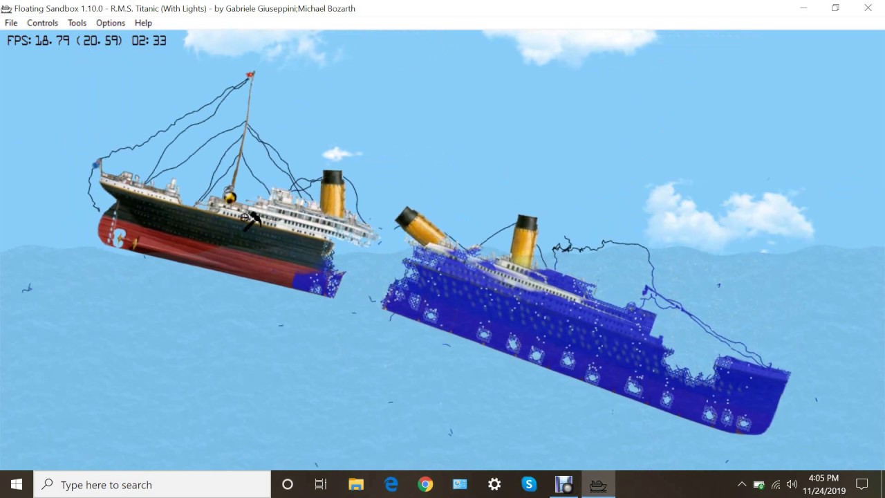 sinking the Titanic in floating sandbox - YouTube
