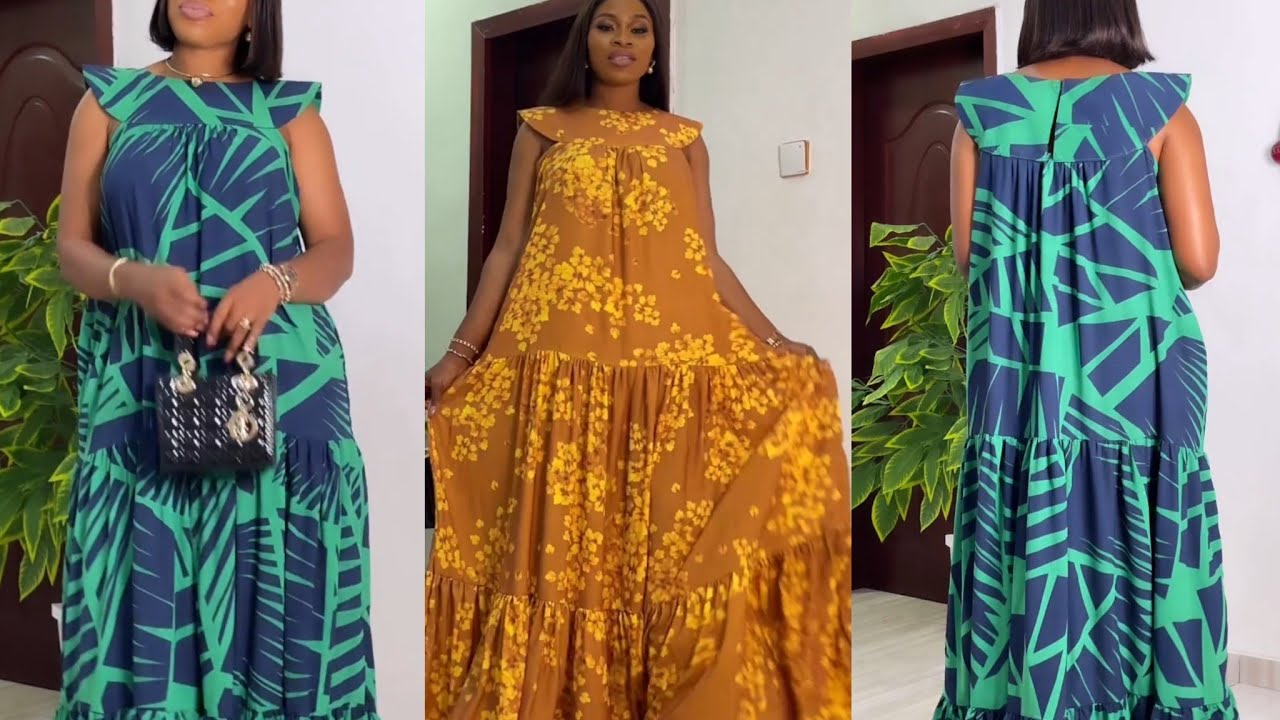 How to make an Elegant FLARE YOKE Gathered TIER DRESS with Pockets ...