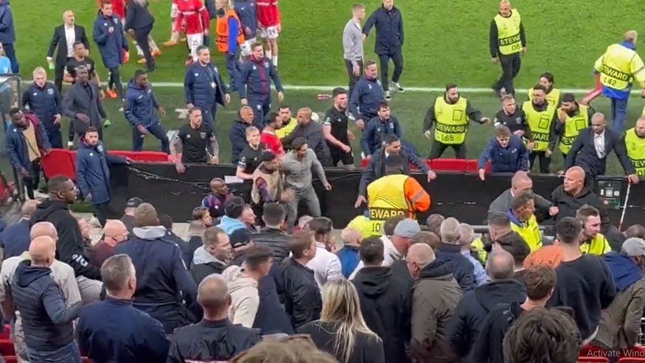 West Ham players clashing with stewards after AZ Alkmaar fans target ...